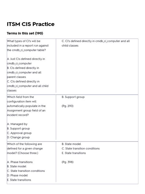 Itsm Cis Practice Flashcards Quizlet Pdf Risk Databases