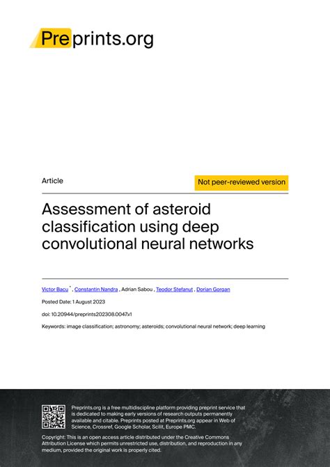 Pdf Assessment Of Asteroid Classification Using Deep Convolutional