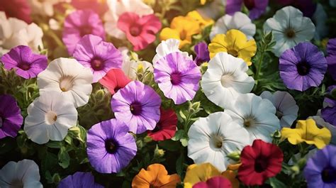 Premium AI Image | Mix of multiflora petunias blooming in flower