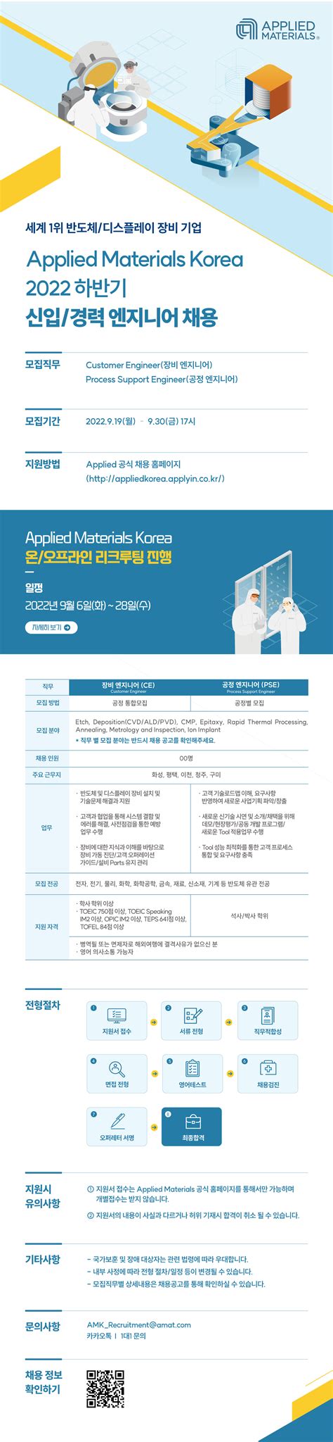 어플라이드 머티어리얼즈 코리아 채용공고 신입 경력 엔지니어 채용 2022년 채용
