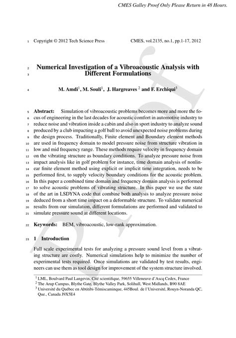 Pdf Numerical Investigation Of A Vibroacoustic Analysis With