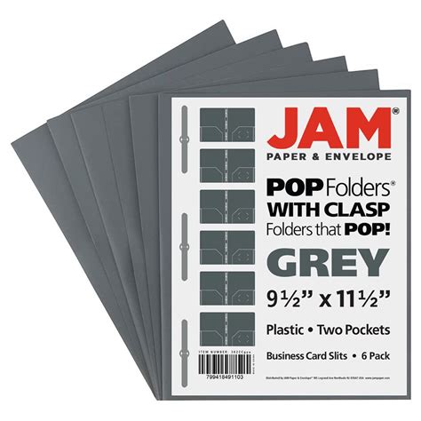 Jam Paper Plastic School Pop Folders With Metal Fastener Clasps Gray 6 Per Pack