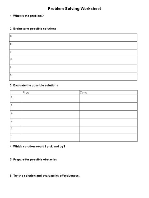 Problem Solving Worksheet Pdf