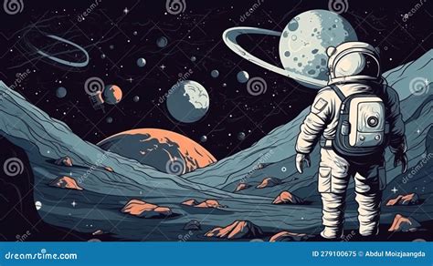 Astronaut And Space Exploration Theme Stock Illustration Illustration Of Lunar Moon 279100675