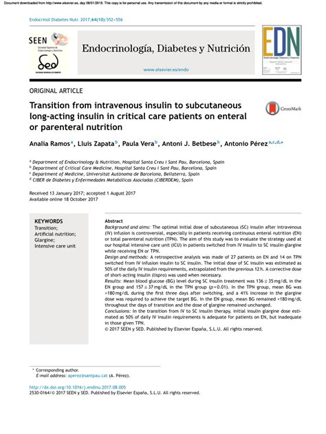Pdf Transition From Intravenous Insulin To Subcutaneous Long Acting