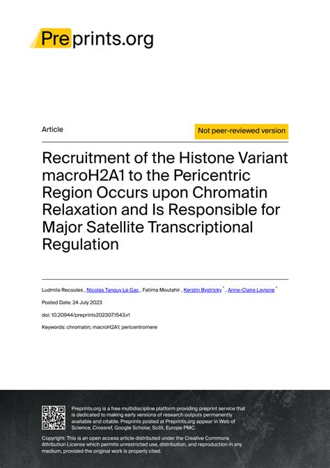 Pdf Recruitment Of The Histone Variant Macroh2a1 To The Pericentric Region Occurs Upon