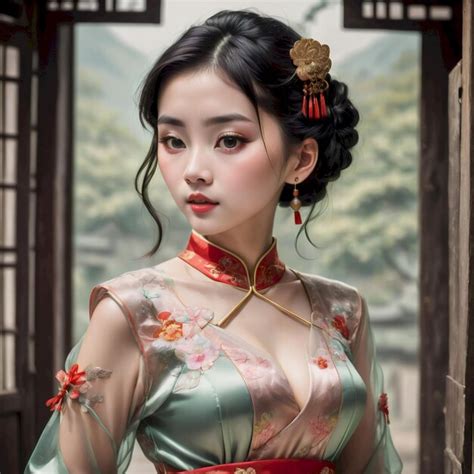 Vintage Beautiful Chinese Girl Background Premium Ai Generated Image