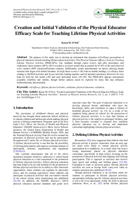 Pdf Creation And Initial Validation Of The Physical Educator Efficacy Scale For Teaching