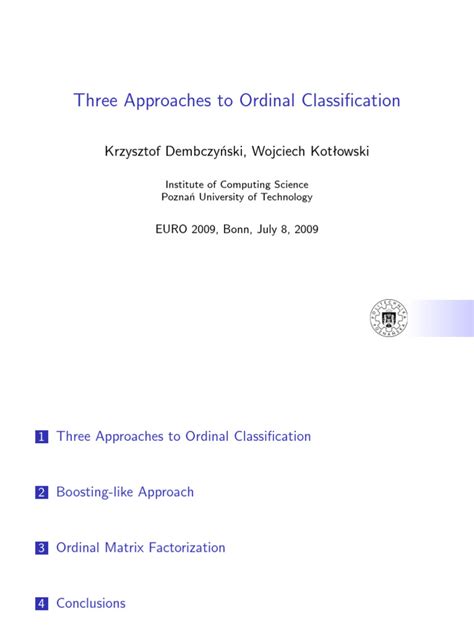 Three Approaches To Ordinal Classification Slides 2009 Pdf Matrix Mathematics
