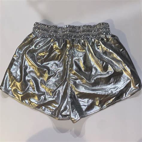 Retro Silver Shorts Size L Depop Silver Shorts Metallic Shorts