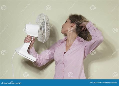Woman Using A Fan Stock Image Image Of Copy Women Female 13829879