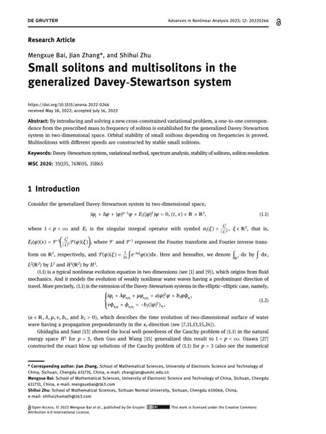 Pdf Small Solitons And Multisolitons In The Generalized Davey Stewartson System