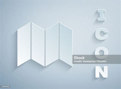 회색 배경에 격리 된 접힌지도 아이콘을 잘라 종이 를 잘라 종이 아트 스타일입니다 벡터 일러스트레이션 3차원 형태에 대한 스톡 벡터 아트 및 기타 이미지 Istock