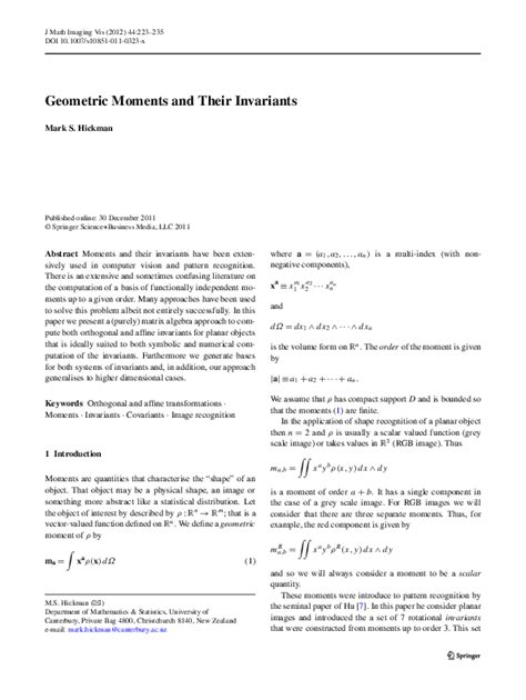 Pdf Geometric Moments And Their Invariants