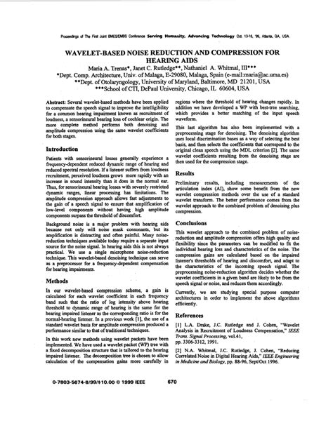 Pdf Wavelet Based Noise Reduction And Compression For Hearing Aids