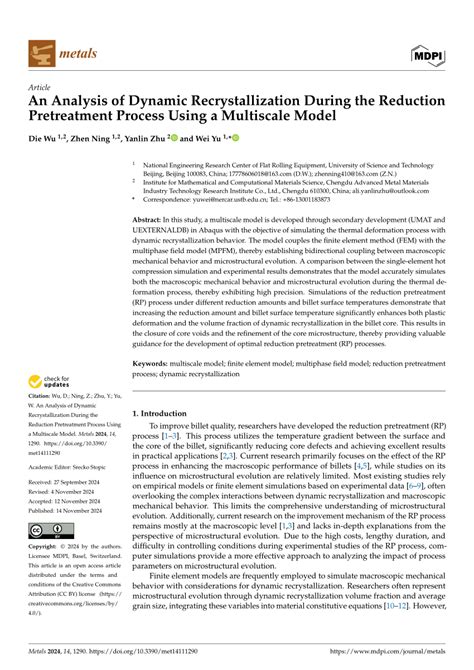 Pdf An Analysis Of Dynamic Recrystallization During The Reduction