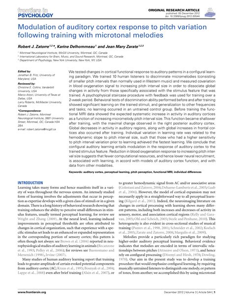 Pdf Modulation Of Auditory Cortex Response To Pitch Variation