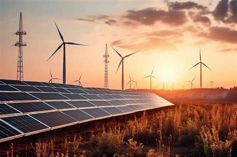 Premium Ai Image Wind Turbine At Sunset Generative Ai