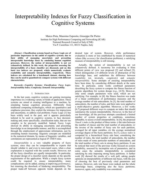 Pdf Interpretability Indexes For Fuzzy Classification In Cognitive