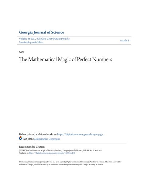 The Mathematical Magic Of Perfect Numbers Pdf