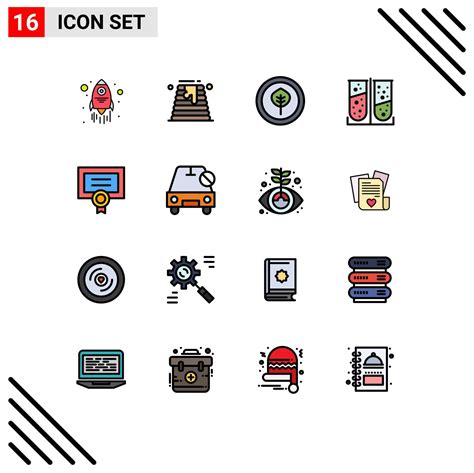 Mobile Interface Flat Color Filled Line Set Of 16 Pictograms Of Diploma