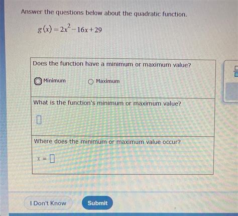 Solved Answer The Questions Below About The Quadratic Chegg Com