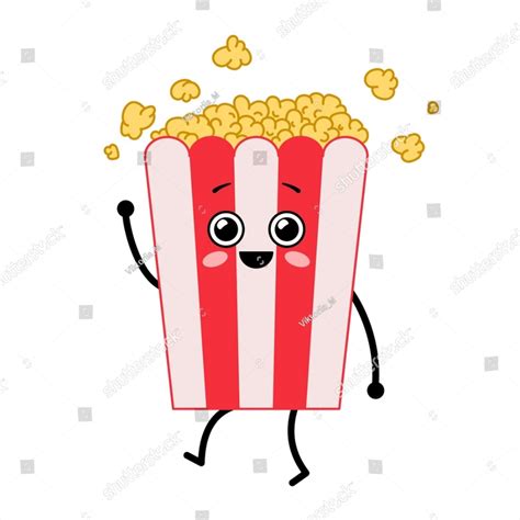 Cute Kawaii Popcorn Cartoon Character Popcorn Vector Illustration