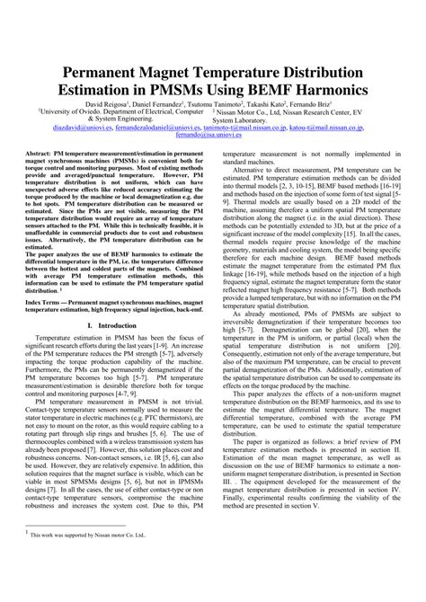 Pdf Permanent Magnet Temperature Distribution Estimation In Pmsms
