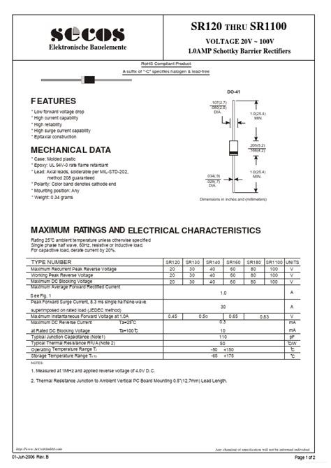 Sr180 Sr120 10amp Schottky Barrier Rectifiers Secos