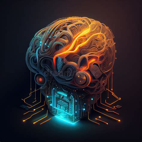 Wired Brain with with Neurons - Artificial Intelligence in Circuit Board with Electronic Chipset ...