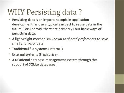 Data Persistence In Android Operating System Ppt