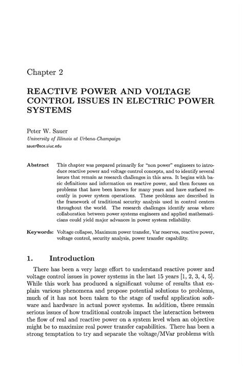 REACTIVE POWER AND VOLTAGE CONTROL ISSUES IN ELECTRIC POWER SYSTEMS