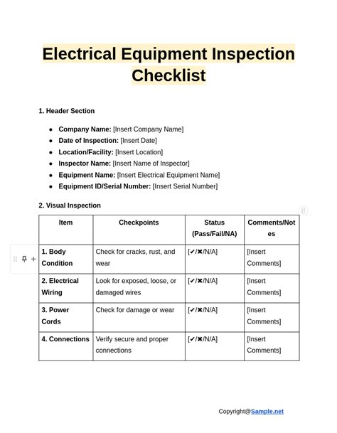 Checklist For Electrical Inspection Electrical Design Quality