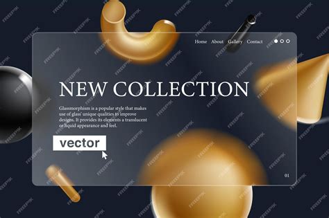 premium vector 3d glassmorphism landing page vector illustration with blurred floating golden