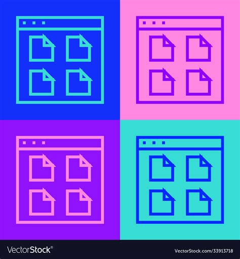 Pop Art Line Browser Files Icon Isolated On Color Vector Image