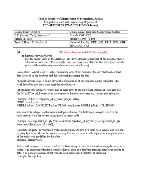 ucs310 dbms mst solution latest 2025 pdf databases data