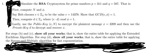 Solved Simulate The Rsa Cryptosystem For Prime Numbers P311
