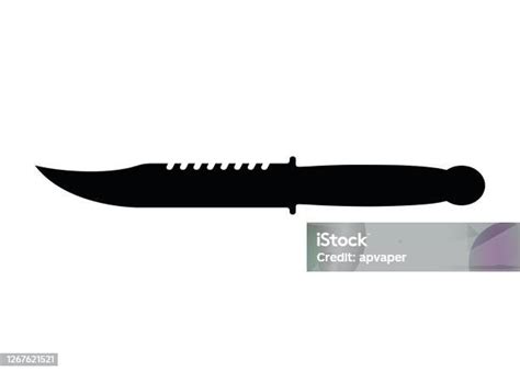 나무 손잡이와 강철 칼을 사냥 흰색에 고립 된 개념 간단한 검은 색 벡터 일러스트 레이션 자기 방어 근접 무기 군사 블레이드