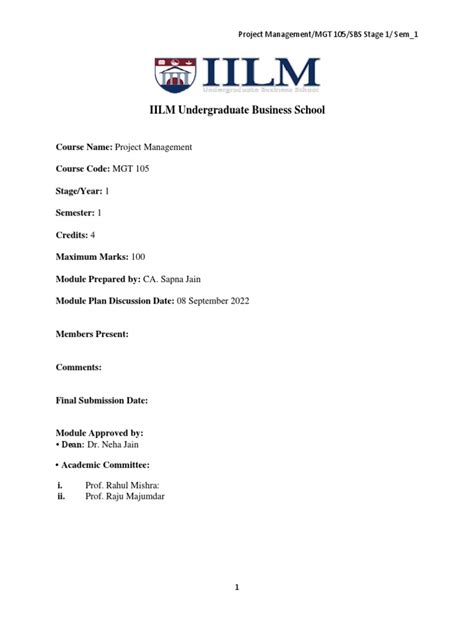 Module Plan Project Management 22 23 Pdf Educational Assessment Project Management