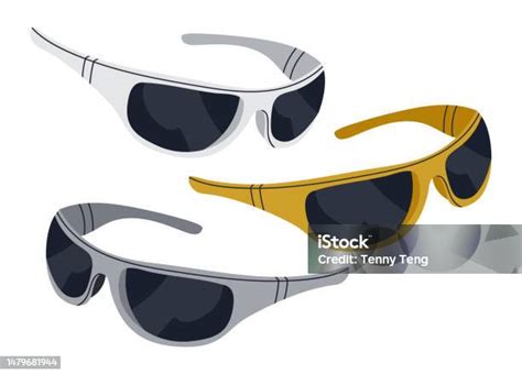 복고풍 90 년대 스타일의 색조 트렌디 한 플라스틱 프레임 스포츠 선글라스 유행 안경 복고풍 액세서리 평면 벡터 일러스트 레이 션 세트 1990 1999 년에 대한 스톡