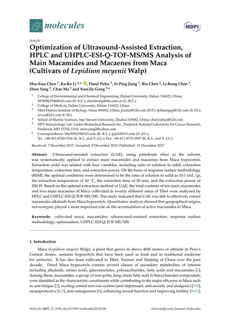 Pdf Optimization Of Ultrasound Assisted Extraction Hplc And Uhplc Esi Q Tof Msms Analysis Of
