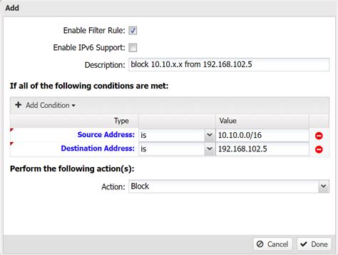 restrict vpn access using filter rules edge threat management support