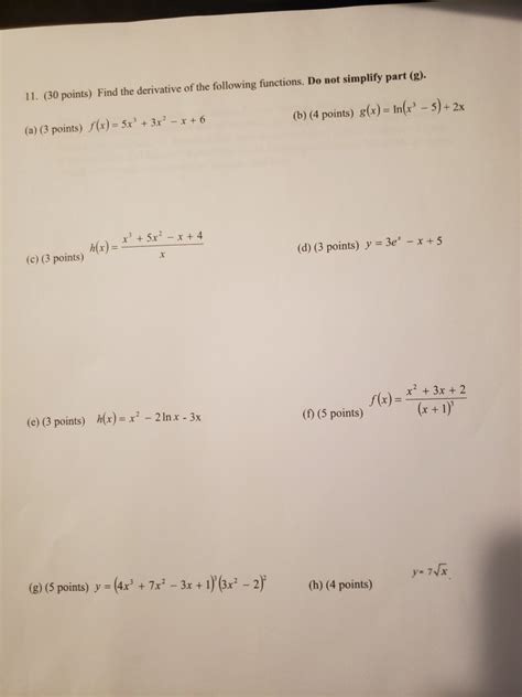 Solved Points Find The Derivative Of The Following Chegg