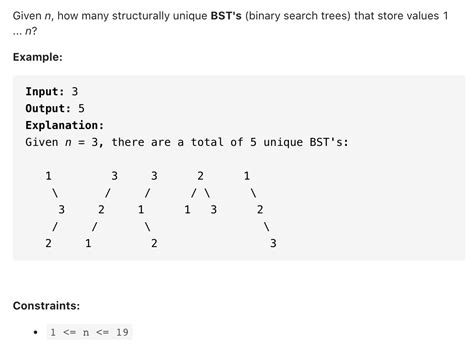 96 Unique Binary Search Trees Kickstart Coding