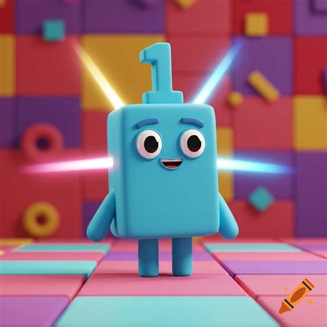 A Smiling Light Blue Blocky 3d Animated Character With The Number 1 On Its Head Stands On A
