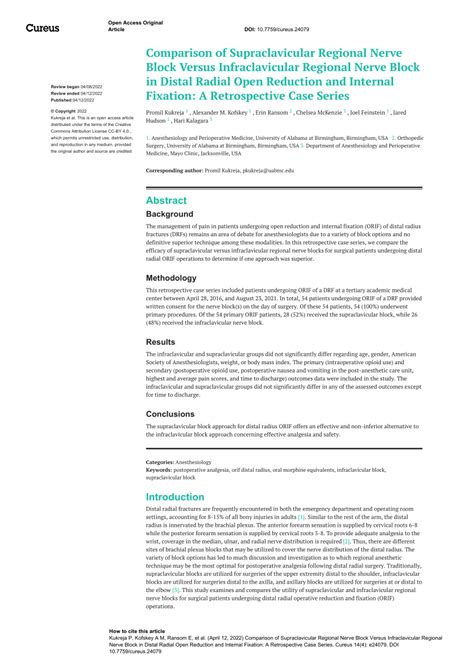 Pdf Comparison Of Supraclavicular Regional Nerve Block Versus Infraclavicular Regional Nerve
