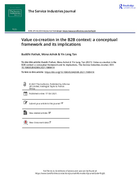 Pdf Value Co Creation In The B2b Context A Conceptual Framework And