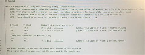 Solved MARKS Create A Program To Display The Following Chegg