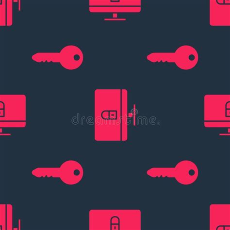Set Key And Lock On Computer Monitor On Seamless Pattern Vector Stock Vector Illustration Of
