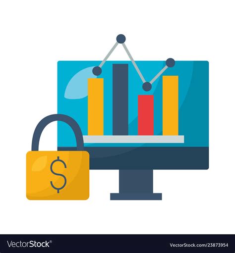 Computer Monitor Report Chart Money Security Vector Image